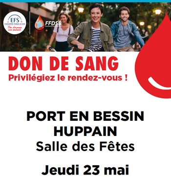 23.05.2024 COLLECTE DE SANG - Port en Bessin Huppain - Longues sur mer